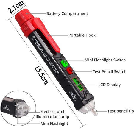 Detector de tensiune si tester faze fara contact, Darklove, NCV, Afisaj ...