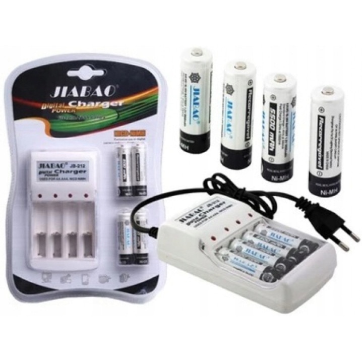 Set Incarcator de baterii cu 4 baterii, Jiabao, AA/AAA - eMAG.ro