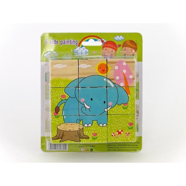 Set blocuri de constructie copii, Lemn, Cu model, Multicolor - eMAG.ro