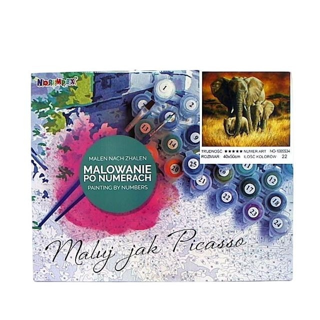 Комплект за рисуване по номера за възрастни, 40x50, Слонове - eMAG.bg