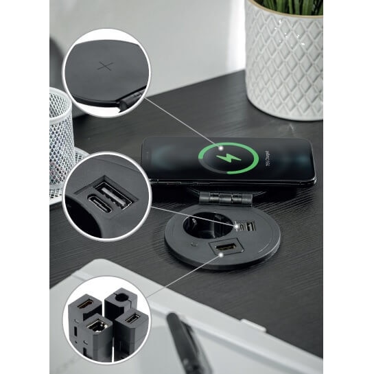 Priza incorporabila rotunda, 1 priza schuko, USB A+C + 1 port ...