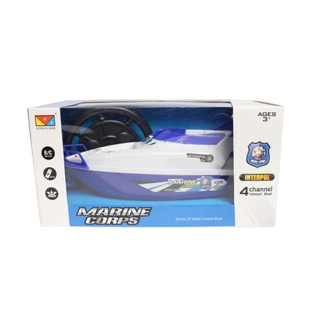 Barca cu telecomanda, Marine Corps Interpol, Alb/Albastru - eMAG.ro
