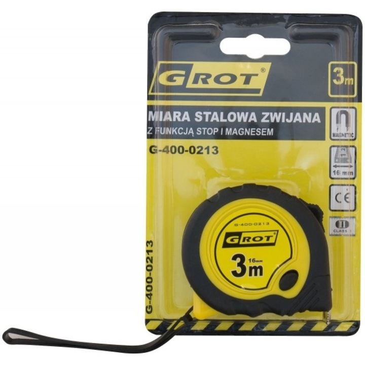 Ruleta de masurare, Grot, 3 m, Negru/Galben - eMAG.ro