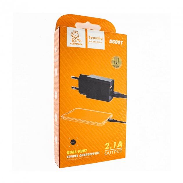 Зарядно устройство за бързо зареждане 2x USB кабел Type-C 2.1A Vdenmenv DC02T Черен - eMAG.bg