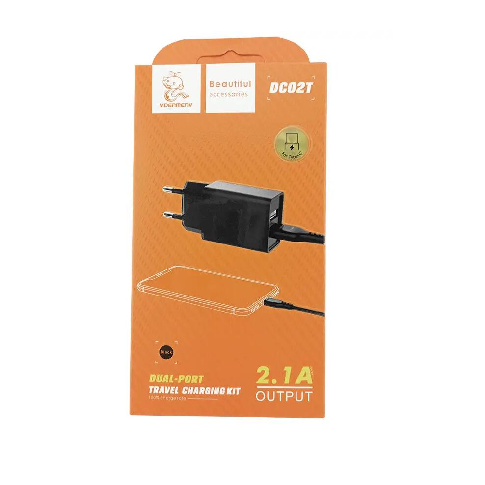 Зарядно устройство за бързо зареждане 2x USB кабел Type-C 2.1A Vdenmenv DC02T Черен - eMAG.bg