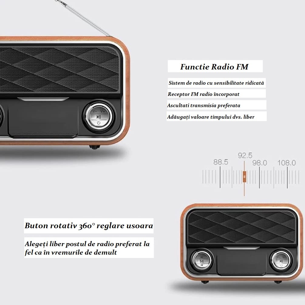 Radio Retro Portabil TNS, Bluetooth, USB, Aux, Card SD, Display LED ...