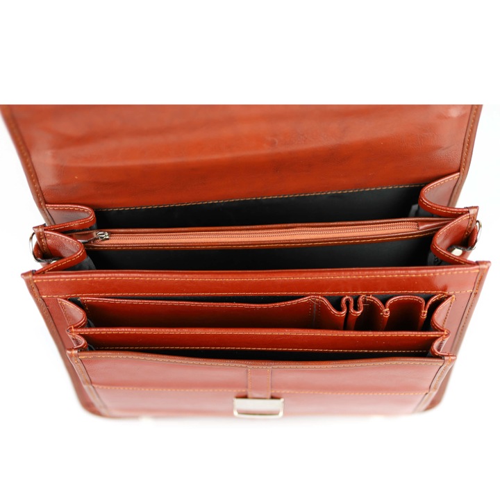 Servieta cu curea, Franczesko, Piele naturala, Maro coniac - eMAG.ro