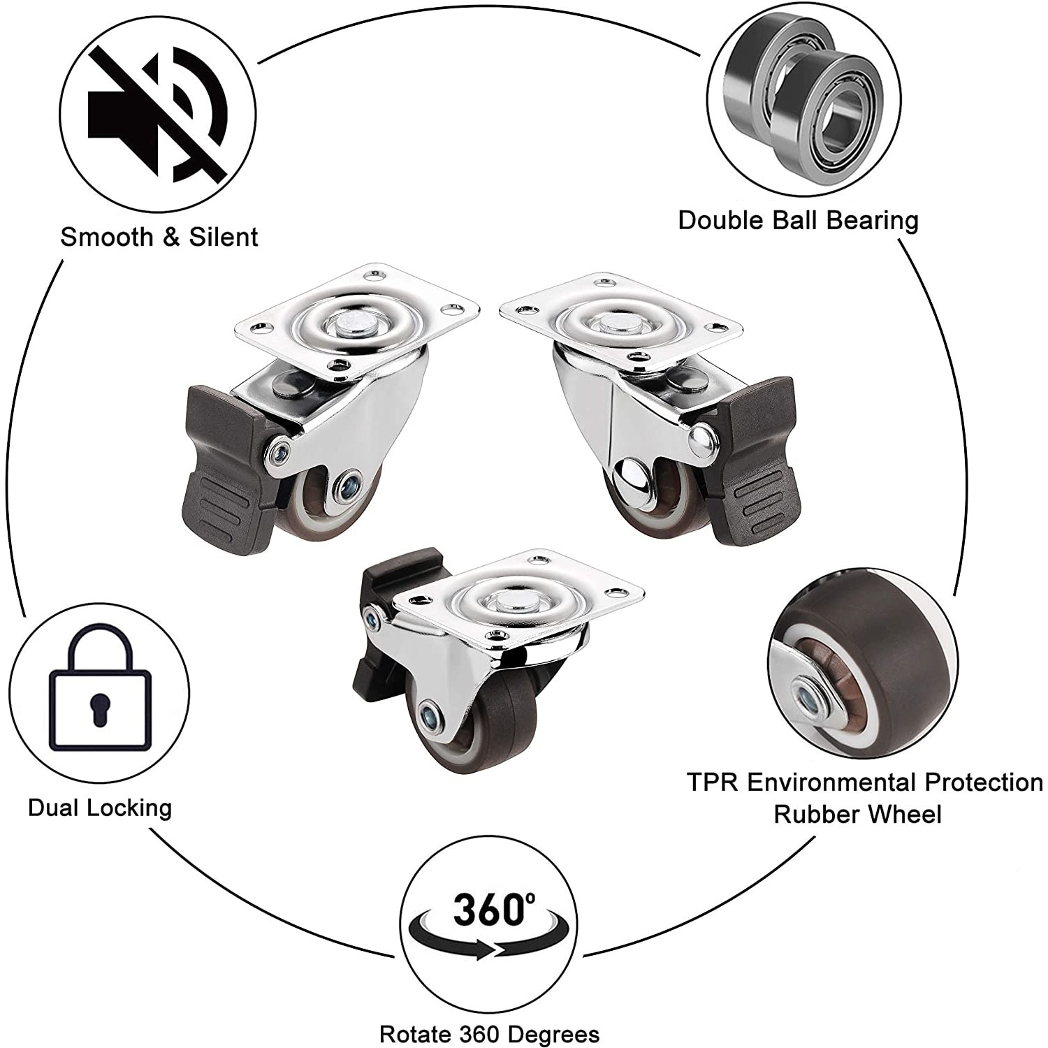 Rotile de mobila, Cauciuc, 4 buc, Argintiu - eMAG.ro