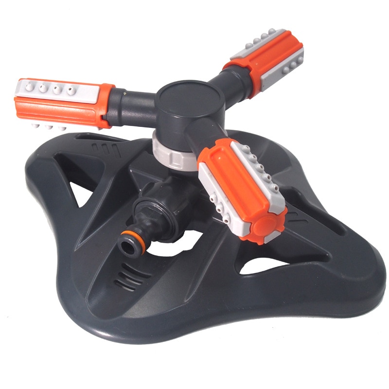 Aspersor gradina, 3 duze, Rotire 360°, 10x20x25cm, Gri/Portocaliu - eMAG.ro