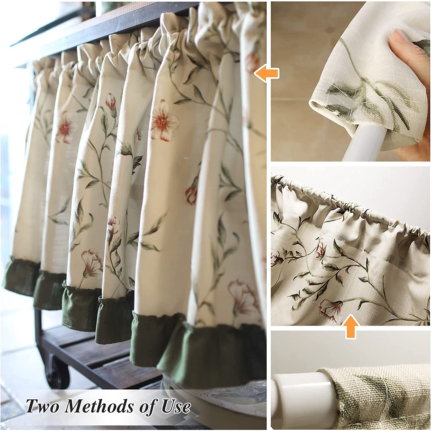 Perdele, Bumbac, 130 cm, Bej/Verde - eMAG.ro