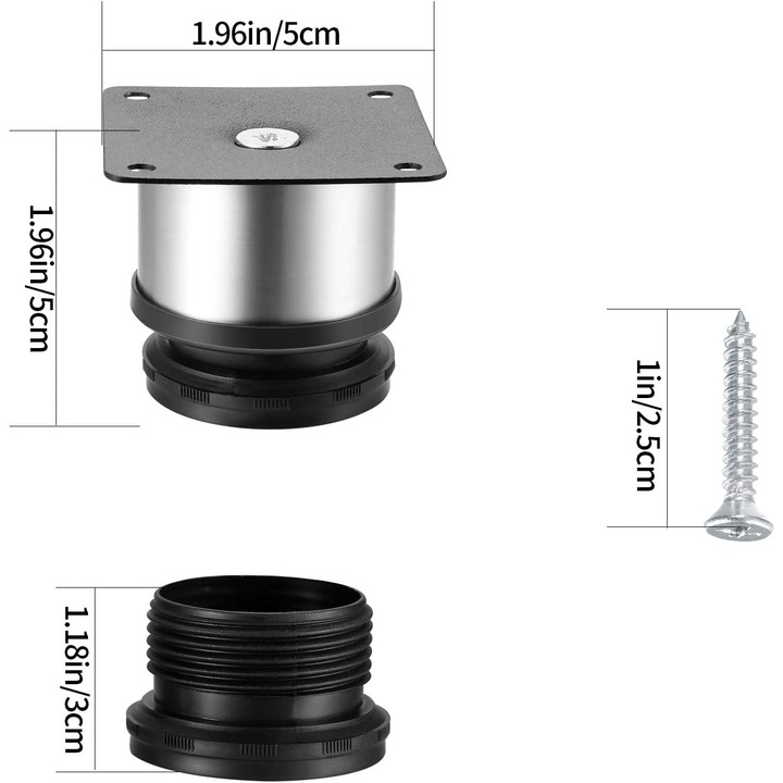 Set 4 picioare mobilier, Metal, 50x50 mm, Argintiu - eMAG.ro