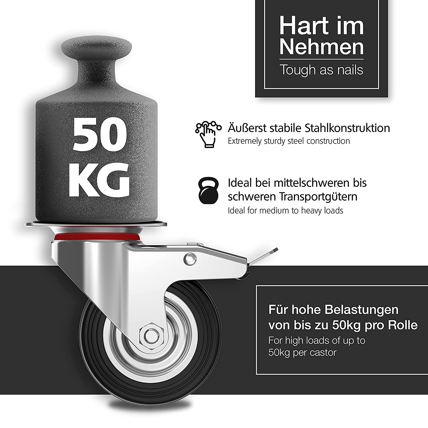 Set 4 roti pivotante, Otel, 75 mm, Argintiu - eMAG.ro