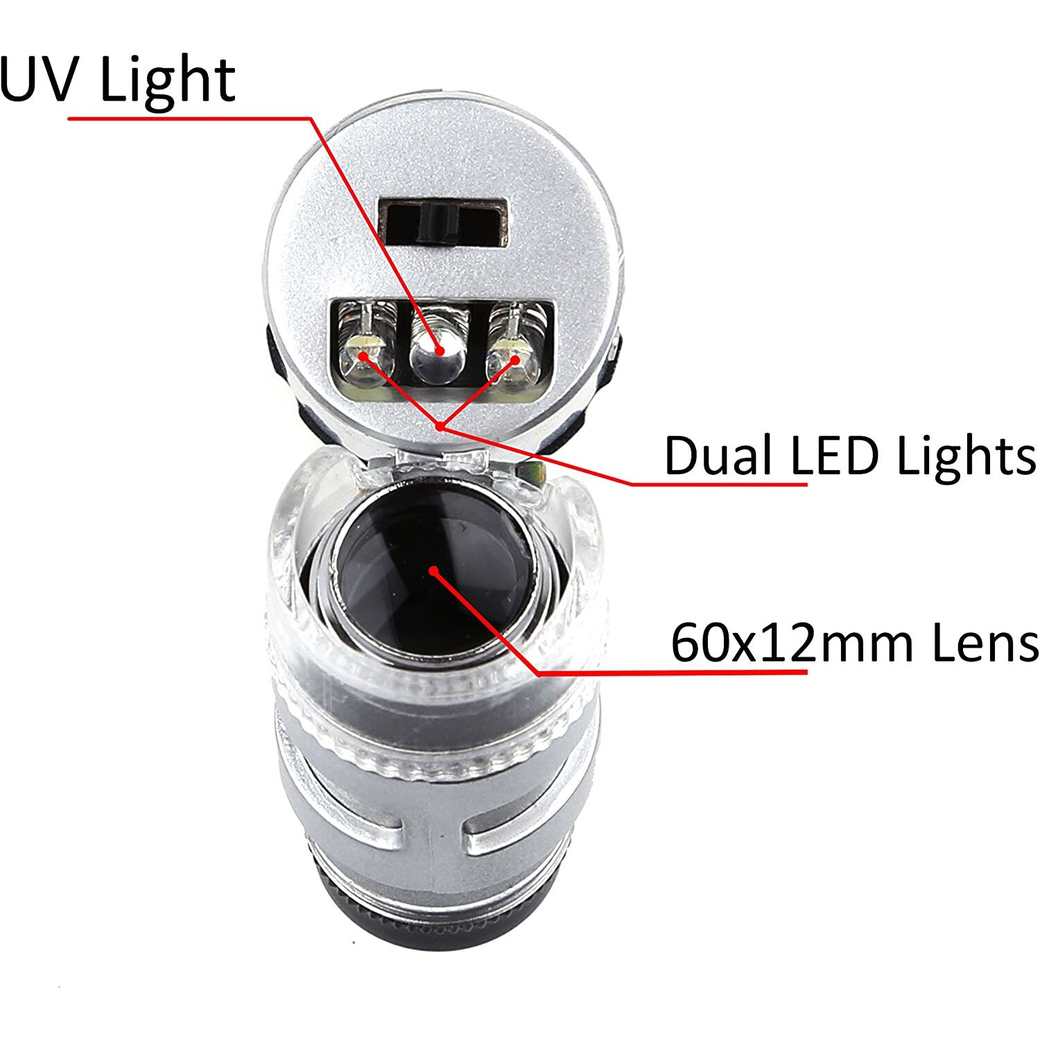 Mini lupa pentru bijutier, Lumina UV LED, 60X - eMAG.ro