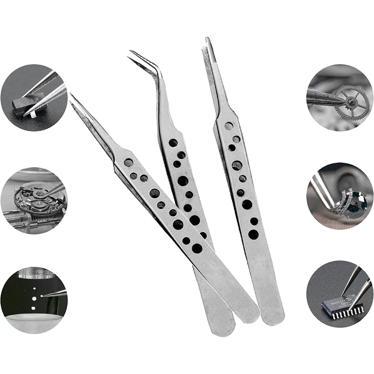 Set 5 pensete profesionale, Inox, 12 cm, Argintiu - eMAG.ro