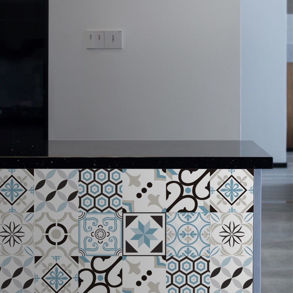 Set 20 placi decorative, PVC, 10x10 cm, Alb/Albastru - eMAG.ro