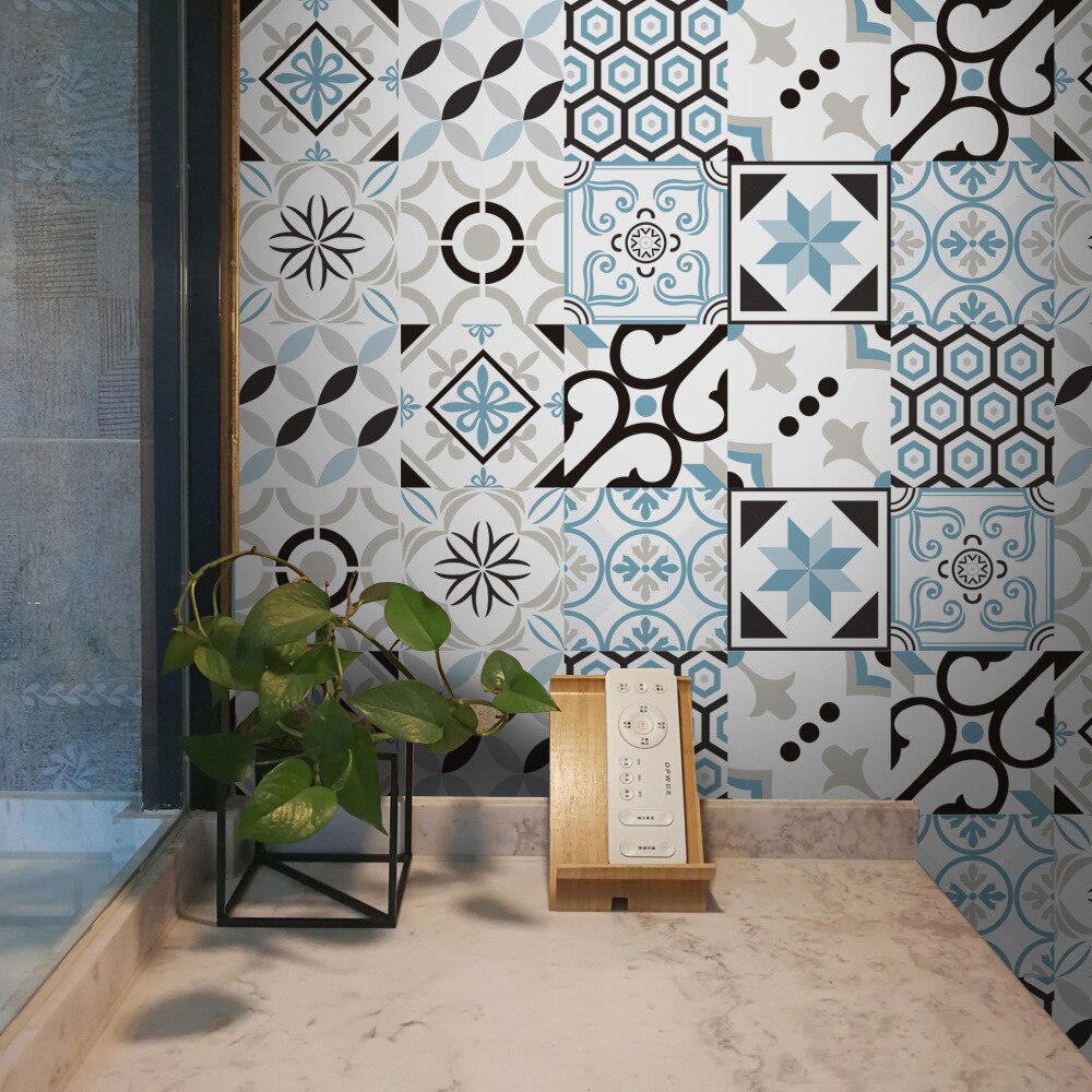 Set 20 placi decorative, PVC, 10x10 cm, Alb/Albastru - eMAG.ro