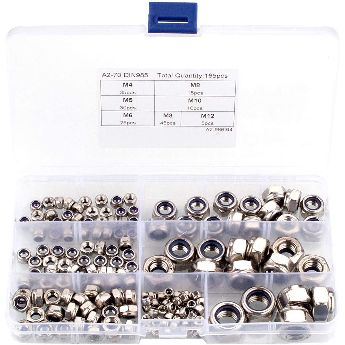 Set 165 piulite de blocare, Inox, M3/M4/ M5/M6/M8/M10/M12 - eMAG.ro
