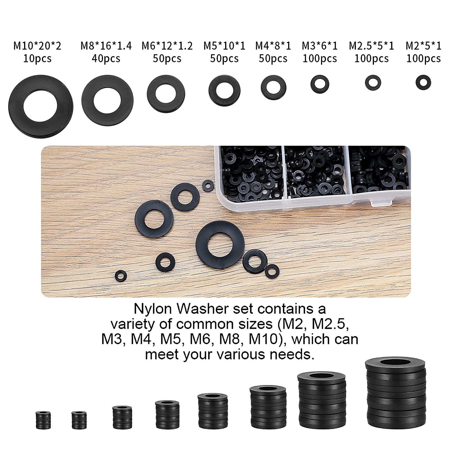 Set 500 Saibe plate, Nailon, M2/M2.5/M3/M4/M5/M6/M8/M10, Negru - eMAG.ro