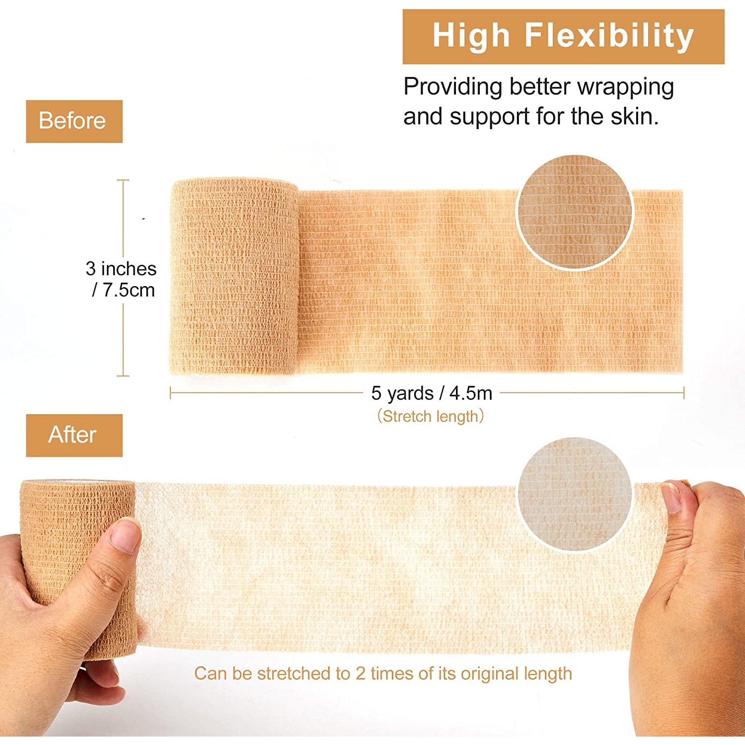 Set 12 role bandaj elastic autoadeziv, Medical, 7.5x450 cm, Bej - eMAG.ro