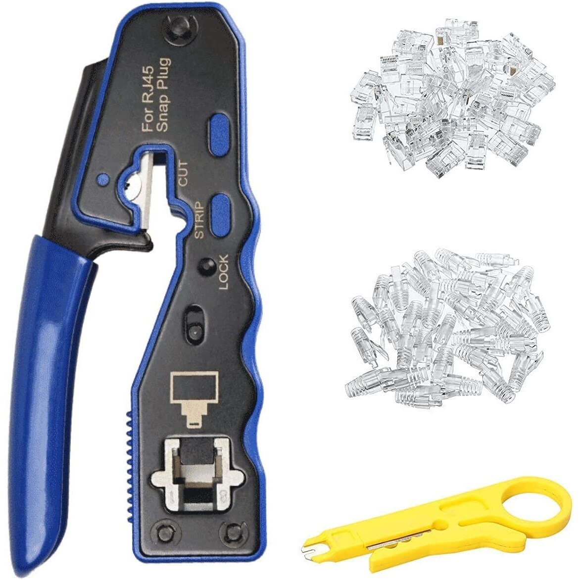 Set de instrumente de sertizare RJ45, Otel, 50 conectori CAT6, 50 ...