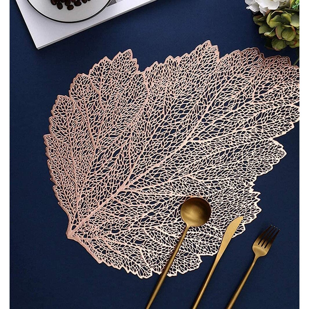 Set 6 naproane masa de bucatarie, Textil, Antiderapant, Cu model, Auriu ...