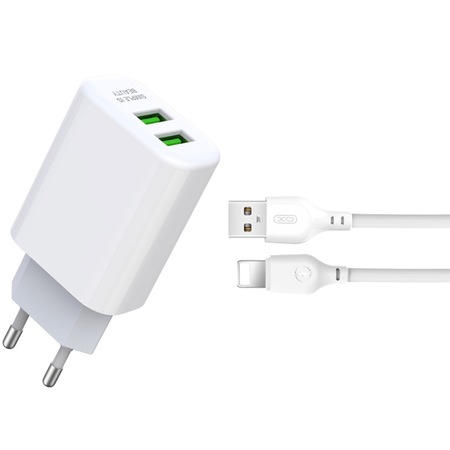 Incarcator Retea XO Design, L85C, 2.4A, 12W, 2 X USB, cablu tip Lightning, Alb - eMAG.ro