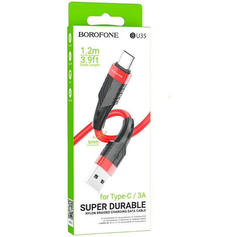 Cablu Date si Incarcare Borofone, BU35 Influence, USB la USB Type-C, 1.2m, 3A, Rosu - eMAG.ro
