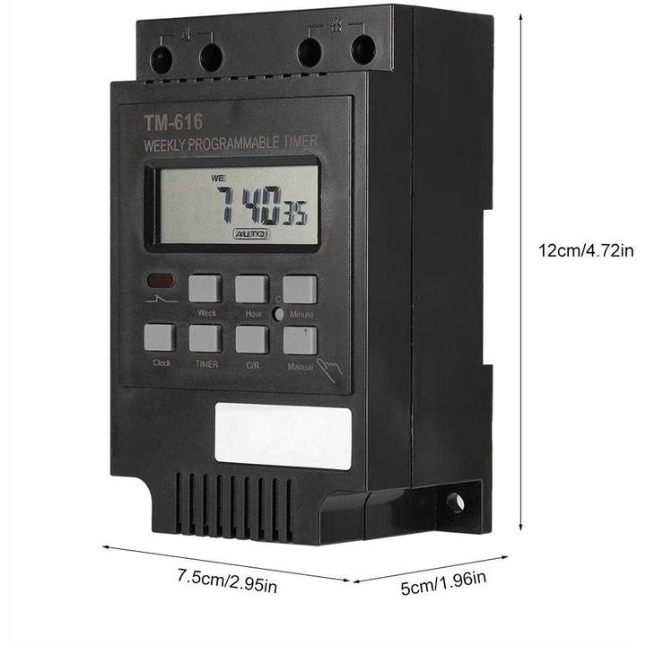 Programator saptamanal digital, Plastic, 1.2V/40mA, Negru - eMAG.ro