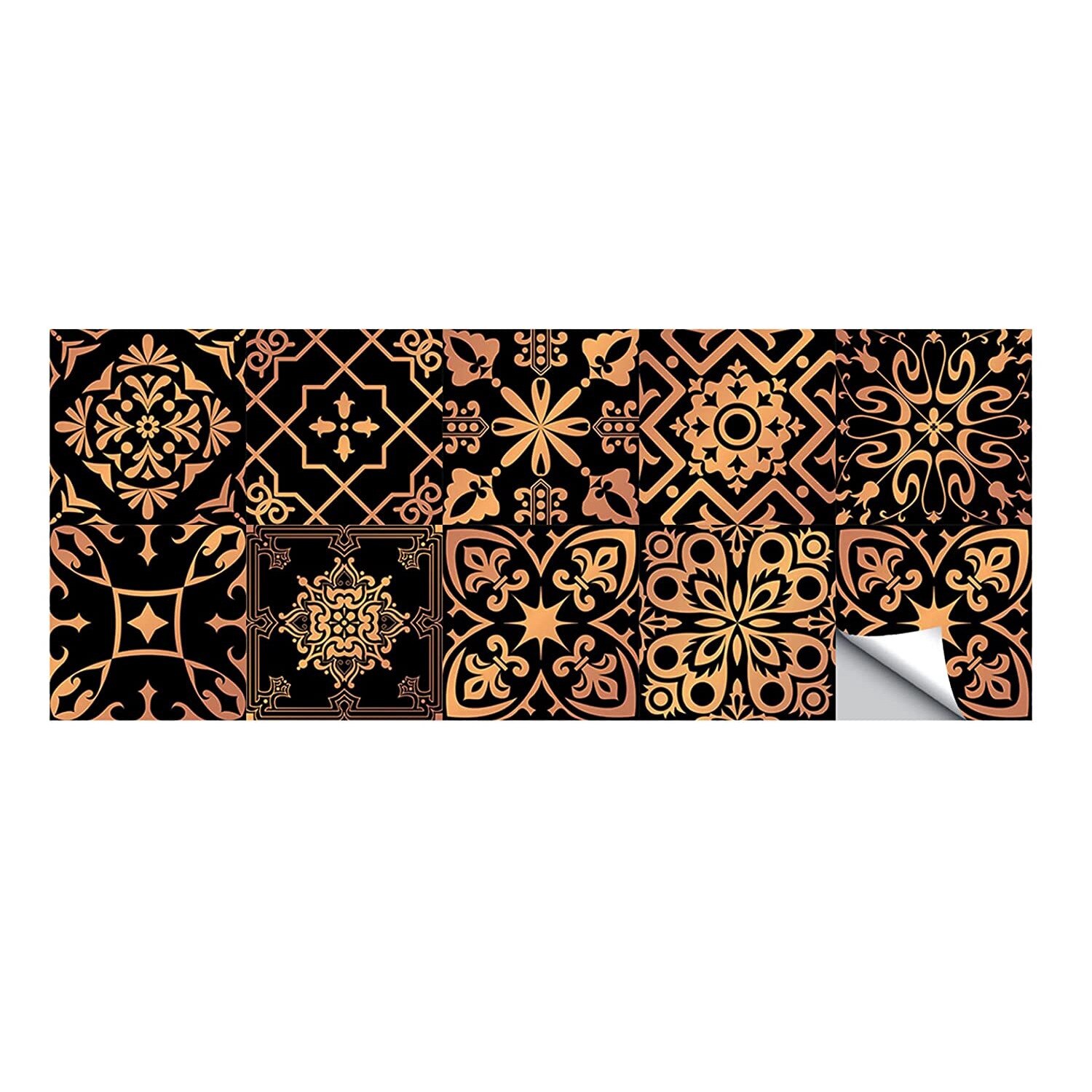 Autocolante decorative placi ceramice, PVC, 10x10 cm, Negru/Auriu - eMAG.ro