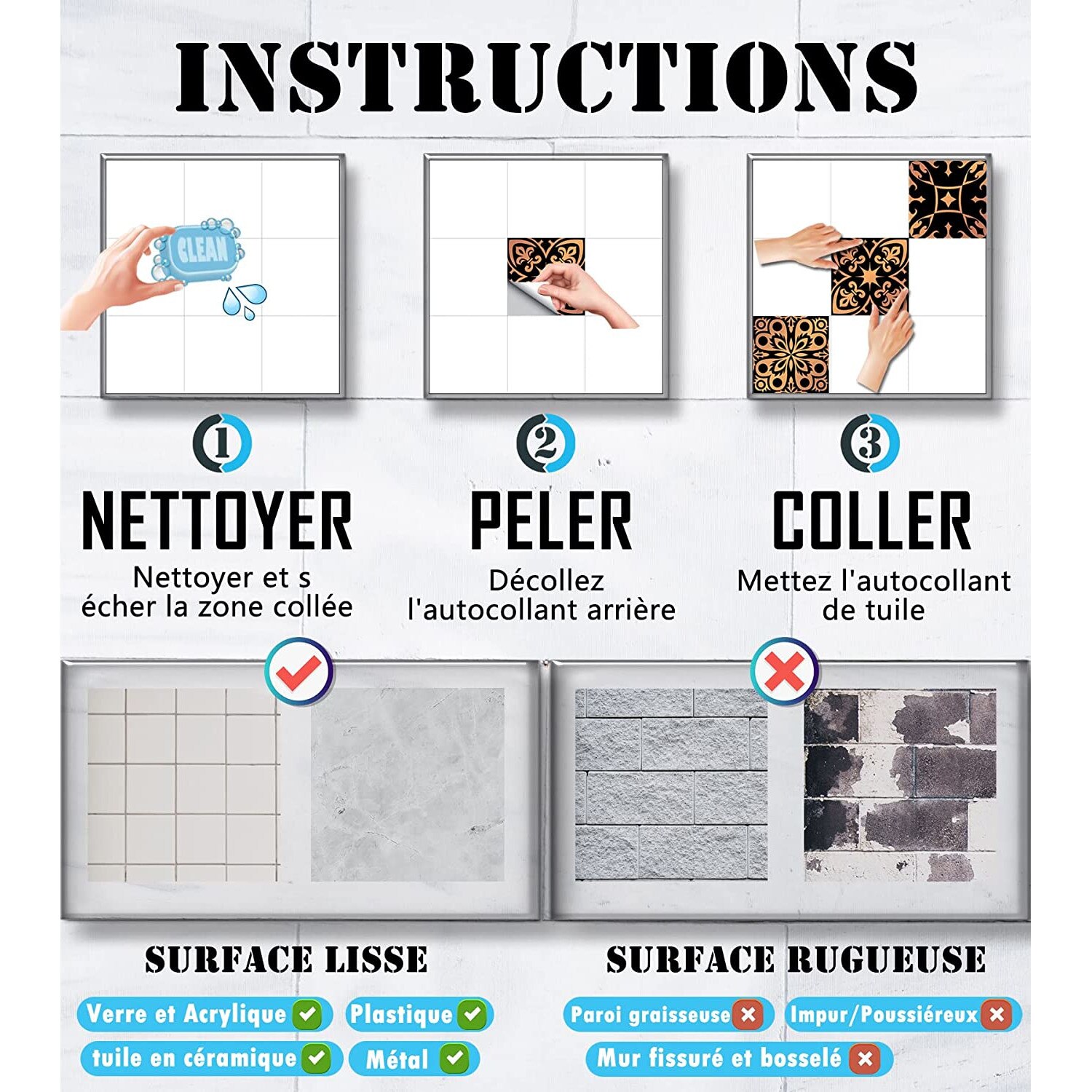 Autocolante decorative placi ceramice, PVC, 10x10 cm, Negru/Auriu - eMAG.ro