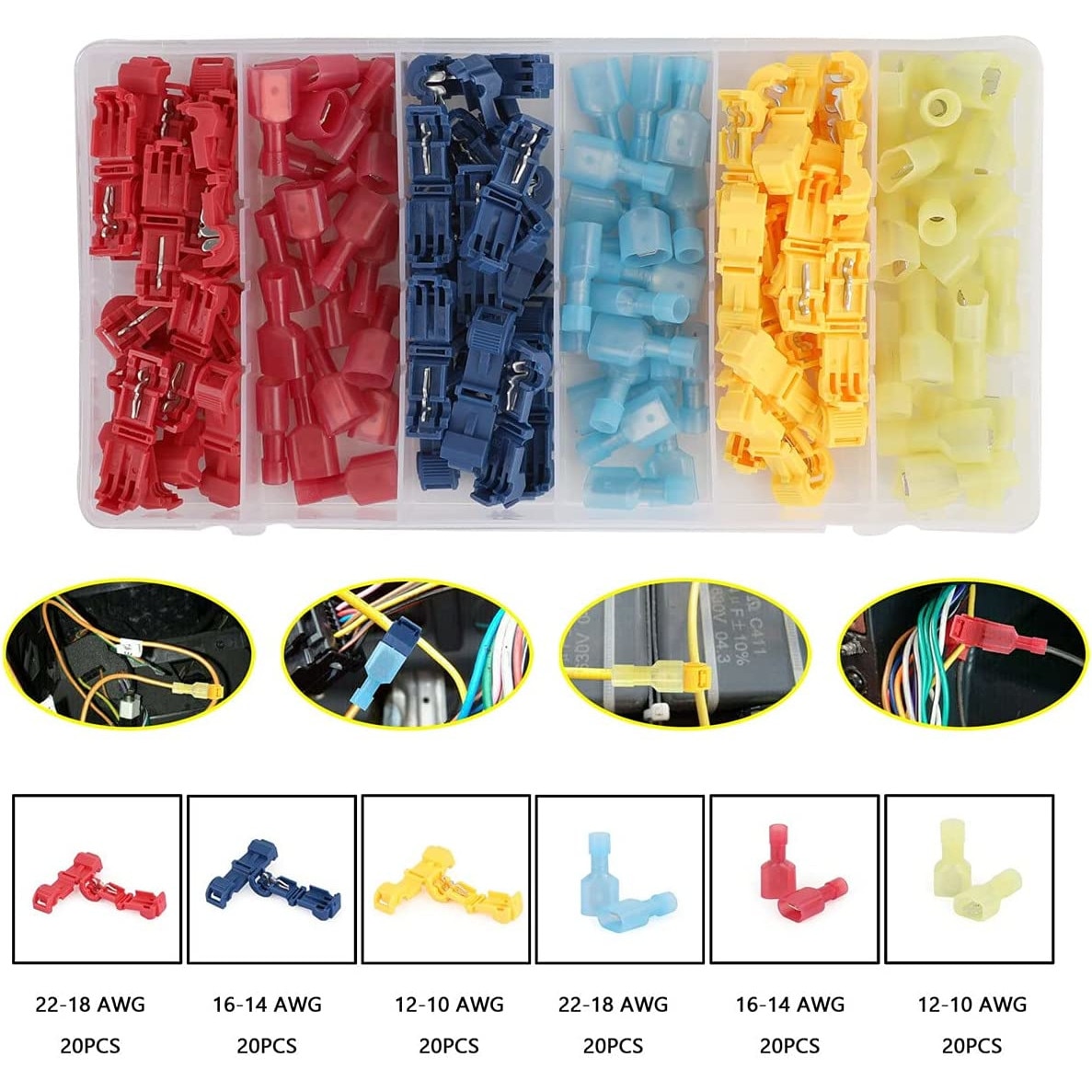 Set 120 conectori electrici autoizolanti, Pentru cabluri T-Tap ...