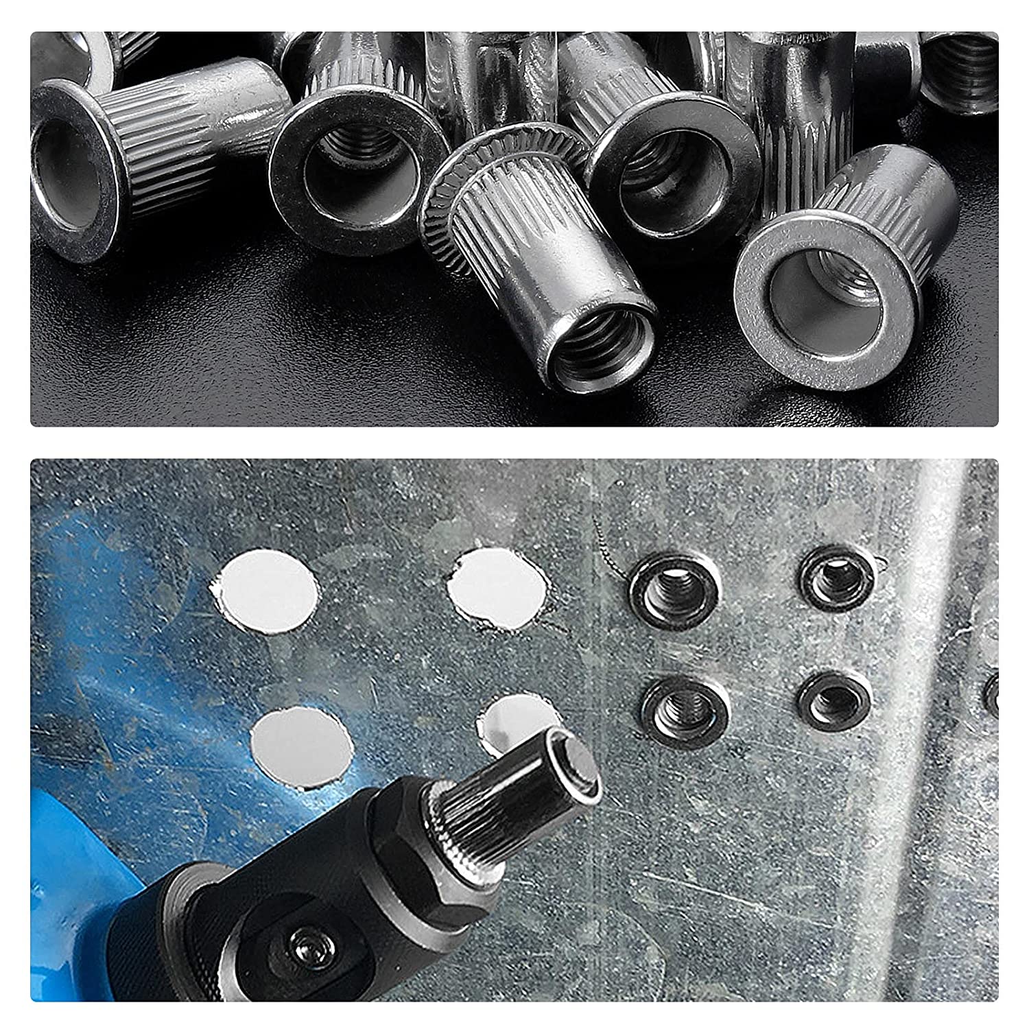 Set 150 piulite cu nituri M5, Otel inoxidabil, 10 x 13 mm, Argintiu ...