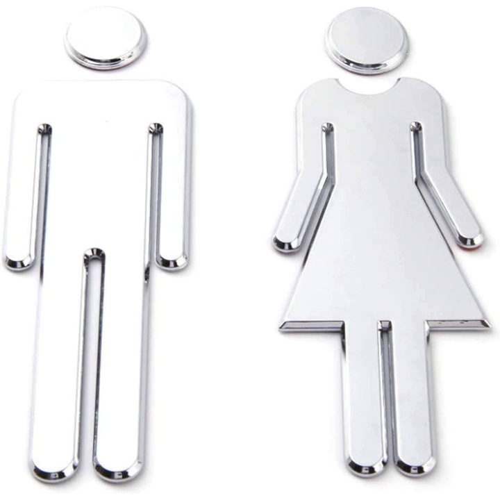 Set 2 semne pentru usa toaleta, ABS, 12 cm, Argintiu - eMAG.ro