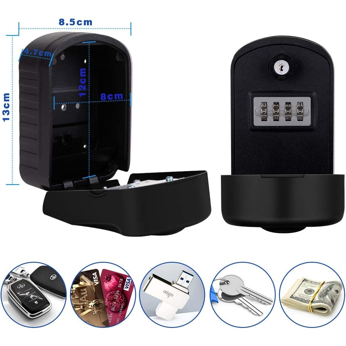 Seif pentru chei cu 4 coduri de urgenta cu cheie, Impermeabil, 10000 ...