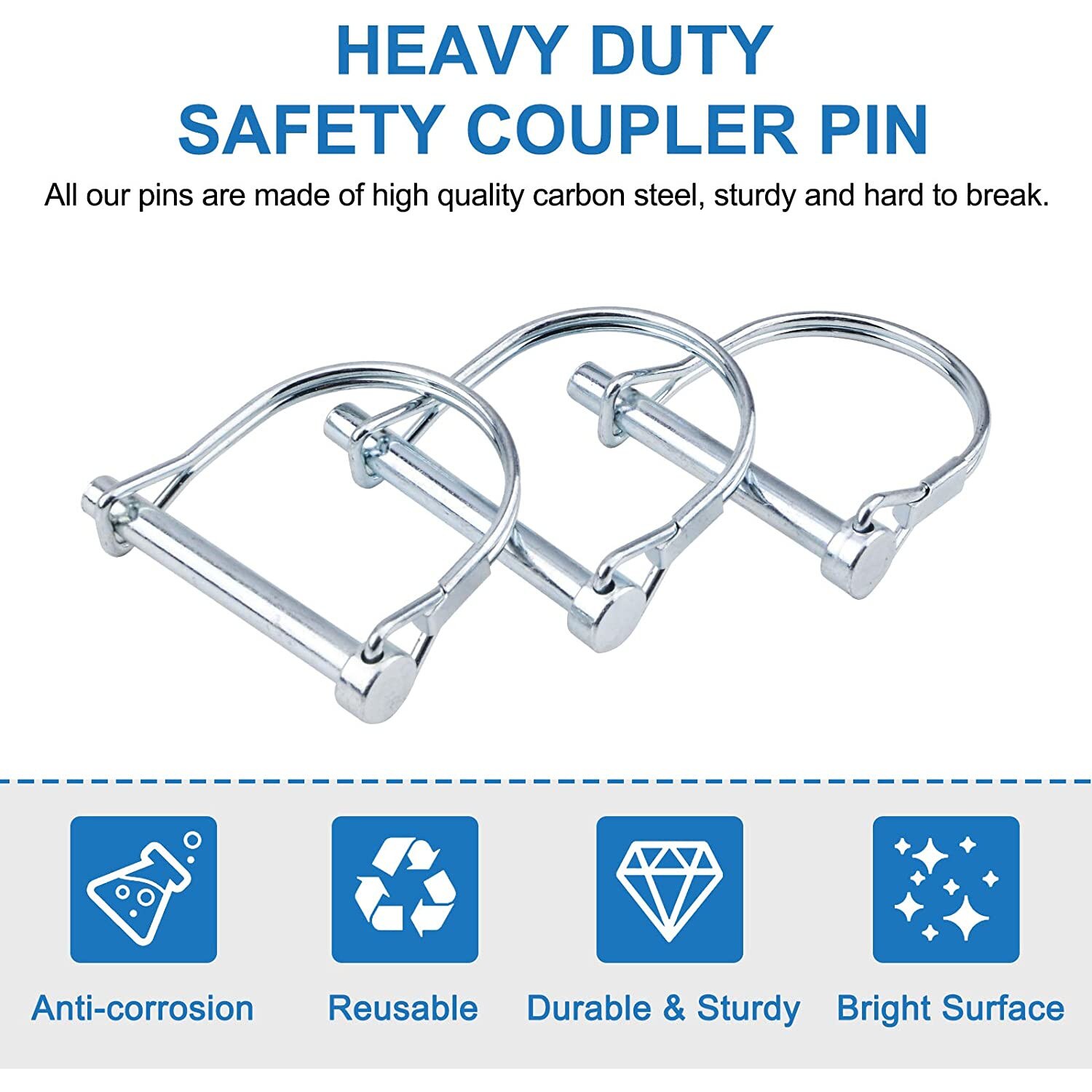 Set 10 stifturi de blocare 1/4" ax filet rotund, Otel carbon, Argintiu ...