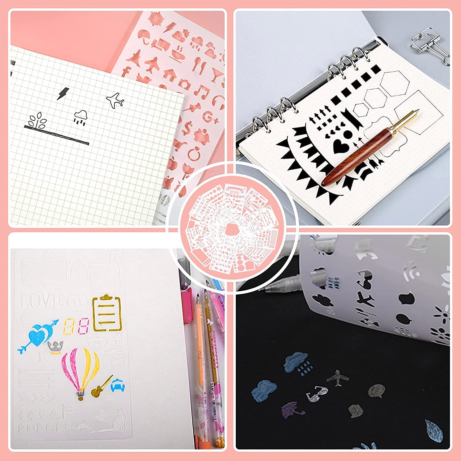 Set 12 sabloane pictura, Reutilizabil, Plastic, Alb - eMAG.ro