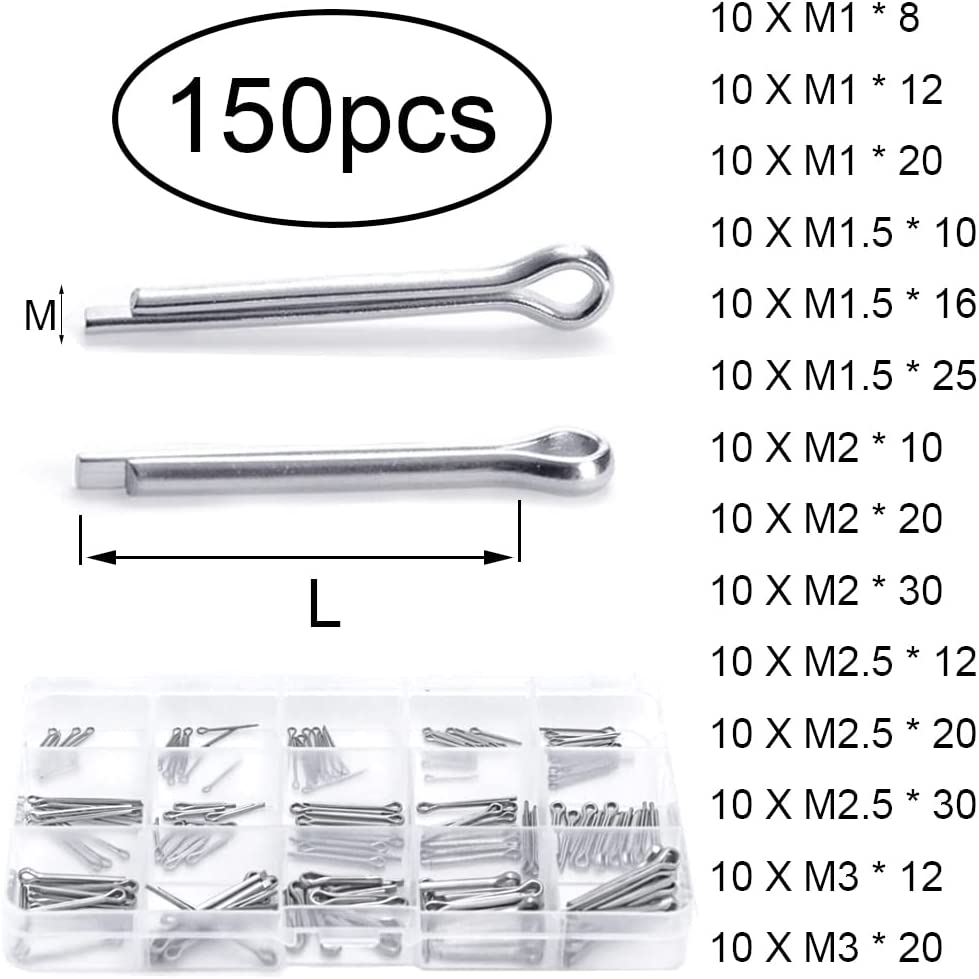 Set 150 stifturi de blocare, Inox, 15 dimensiuni diferite, Argintiu ...