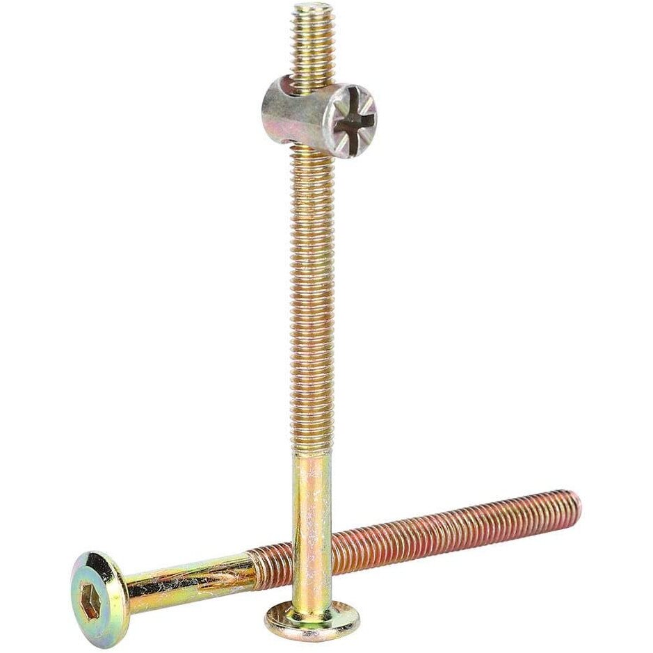 Set 10 suruburi mobilier M6, Otel carbon, Cap hexagonal, 60 mm, Auriu ...