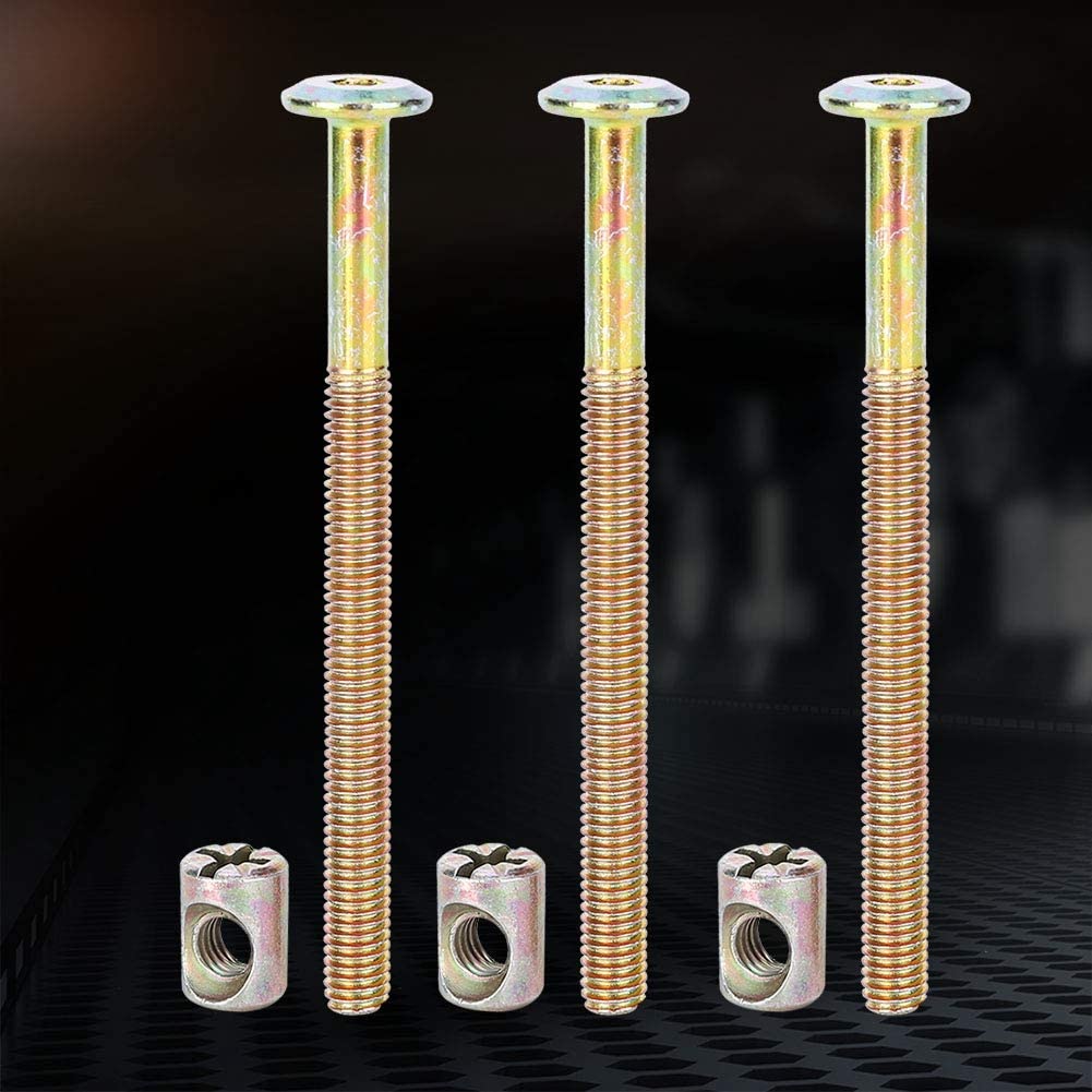 Set 10 suruburi mobilier M6, Otel carbon, Cap hexagonal, 60 mm, Auriu ...