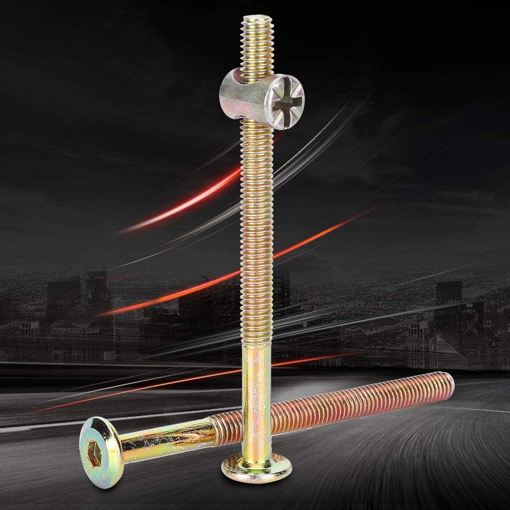 Set 10 suruburi mobilier M6, Otel carbon, Cap hexagonal, 60 mm, Auriu ...