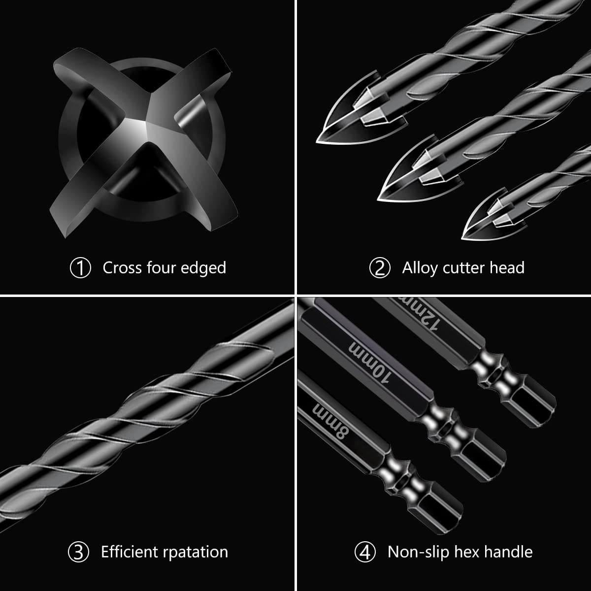 Set 6 burghie zidarie, Carbura de tungsten, 5/6/6/8/10/12 mm, Negru - eMAG.ro