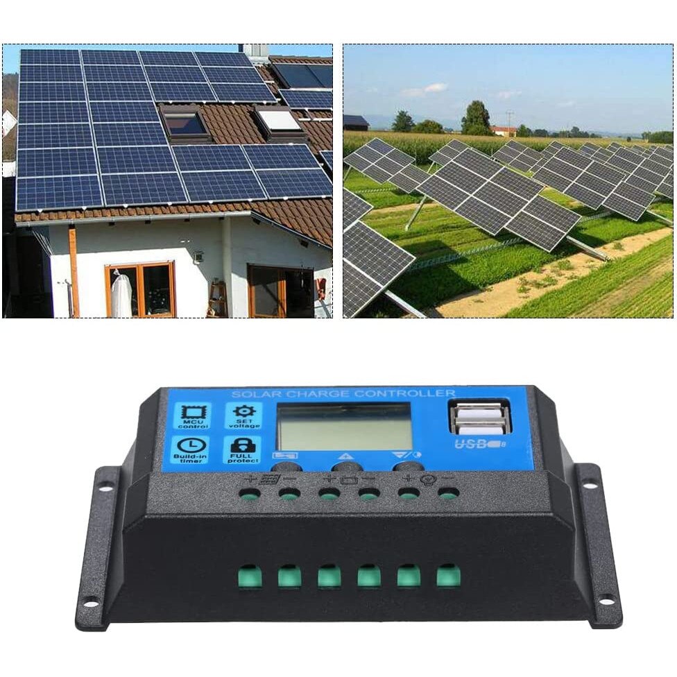 Controler panou solar, 12V/24V, 480W, Port USB dublu, ABS, Albastru ...