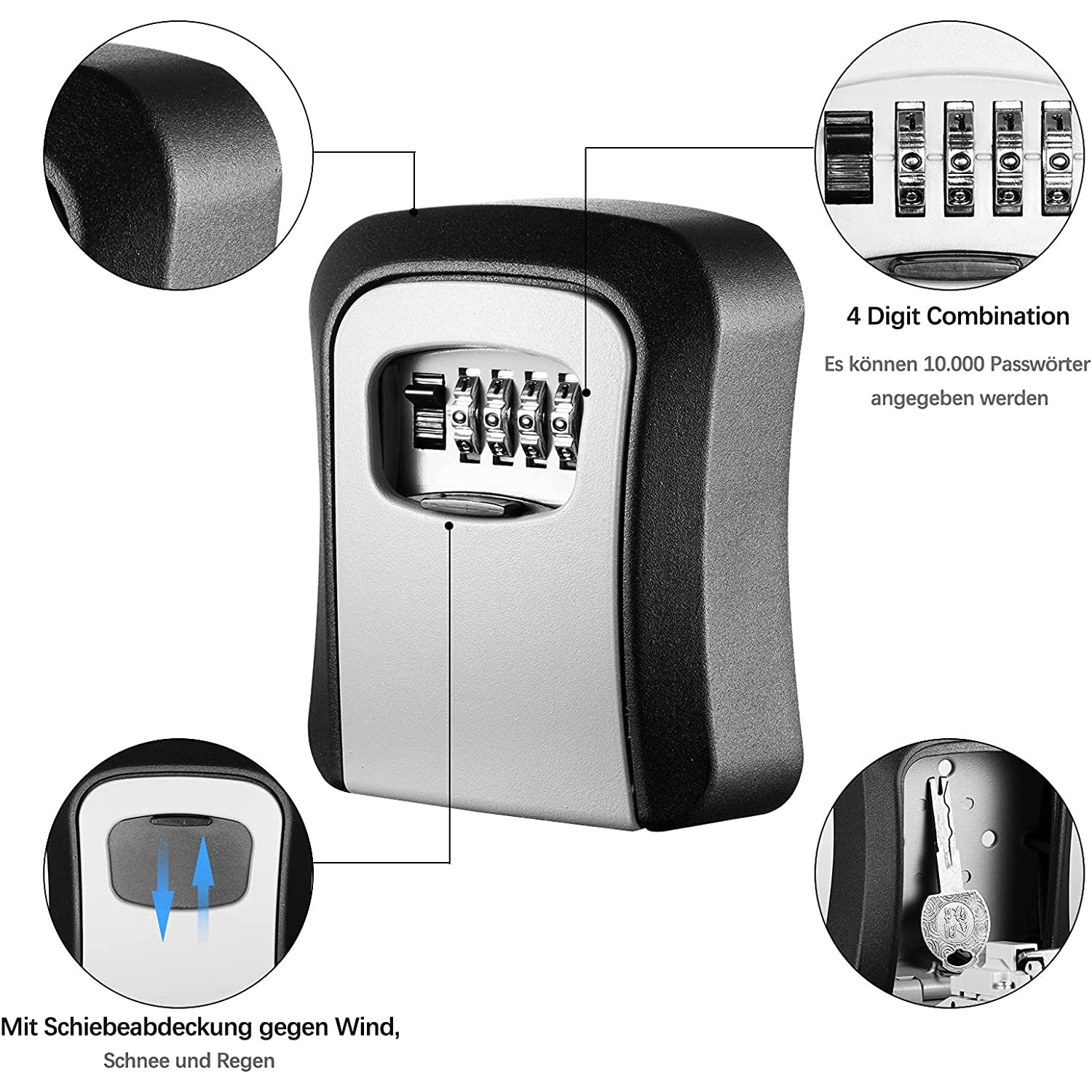 Seif cu cifru pentru chei, Aluminiu, Negru/Gri - eMAG.ro