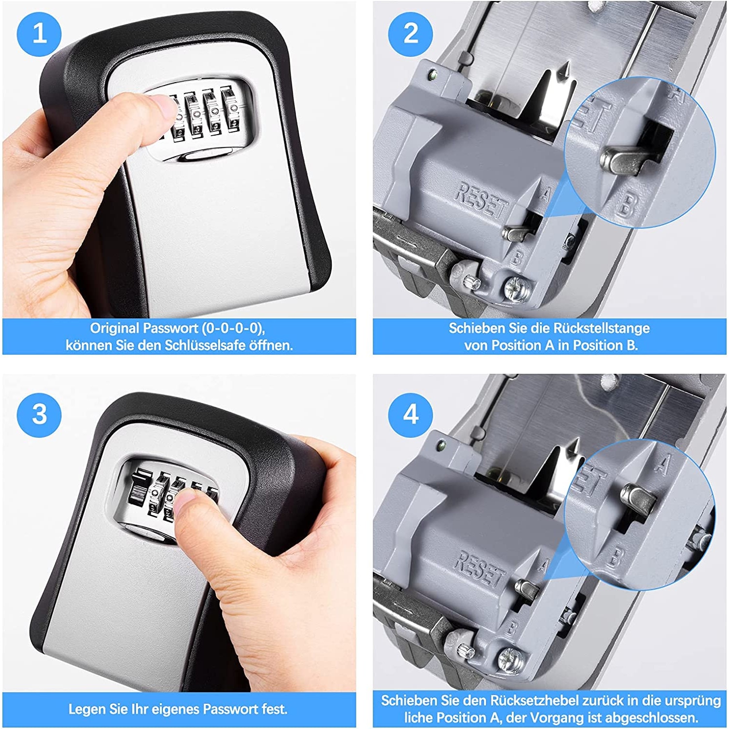 Seif cu cifru pentru chei, Aluminiu, Negru/Gri - eMAG.ro