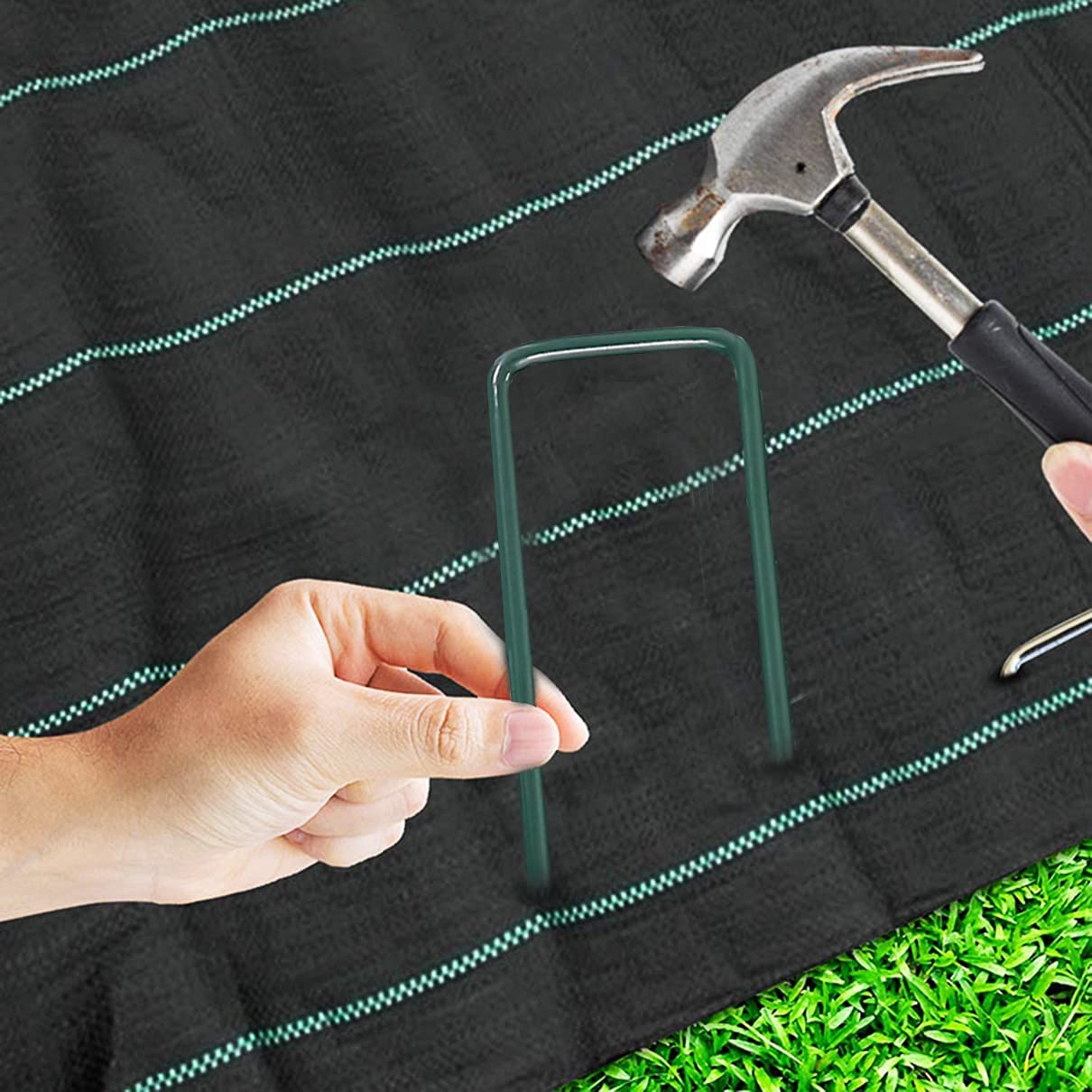 Set de 50 tarusi de fixare pentru gradina, Otel, 150x30 mm, Verde - eMAG.ro