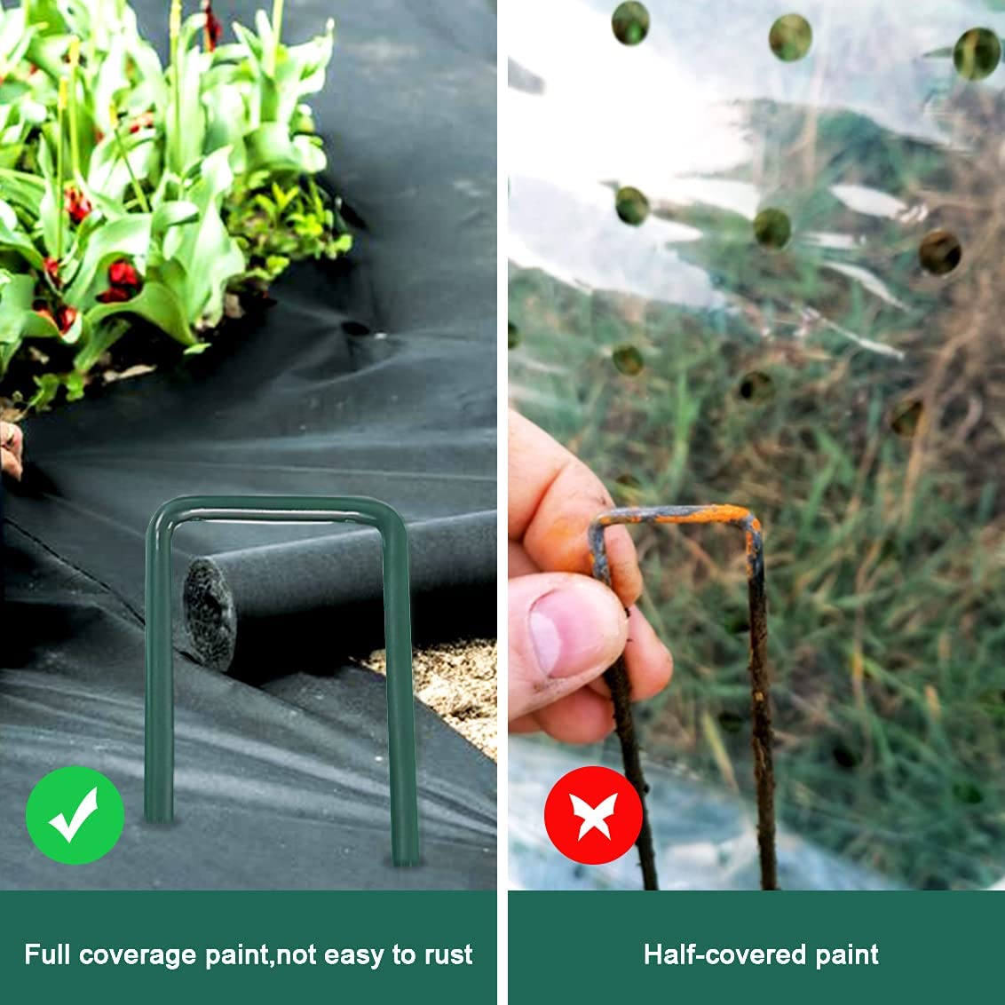 Set de 50 tarusi de fixare pentru gradina, Otel, 150x30 mm, Verde - eMAG.ro