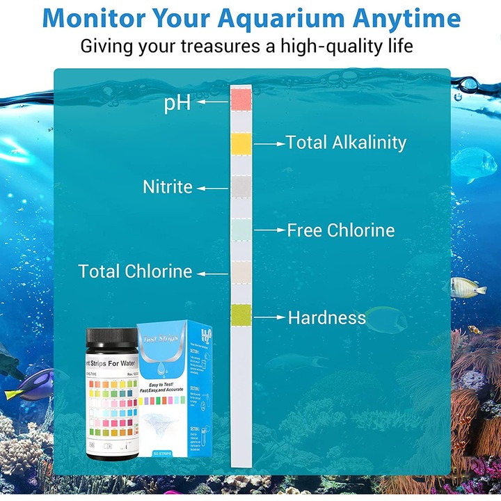 Set 50 benzi de testare pentru acvariu, Pentru masurare clor - eMAG.ro