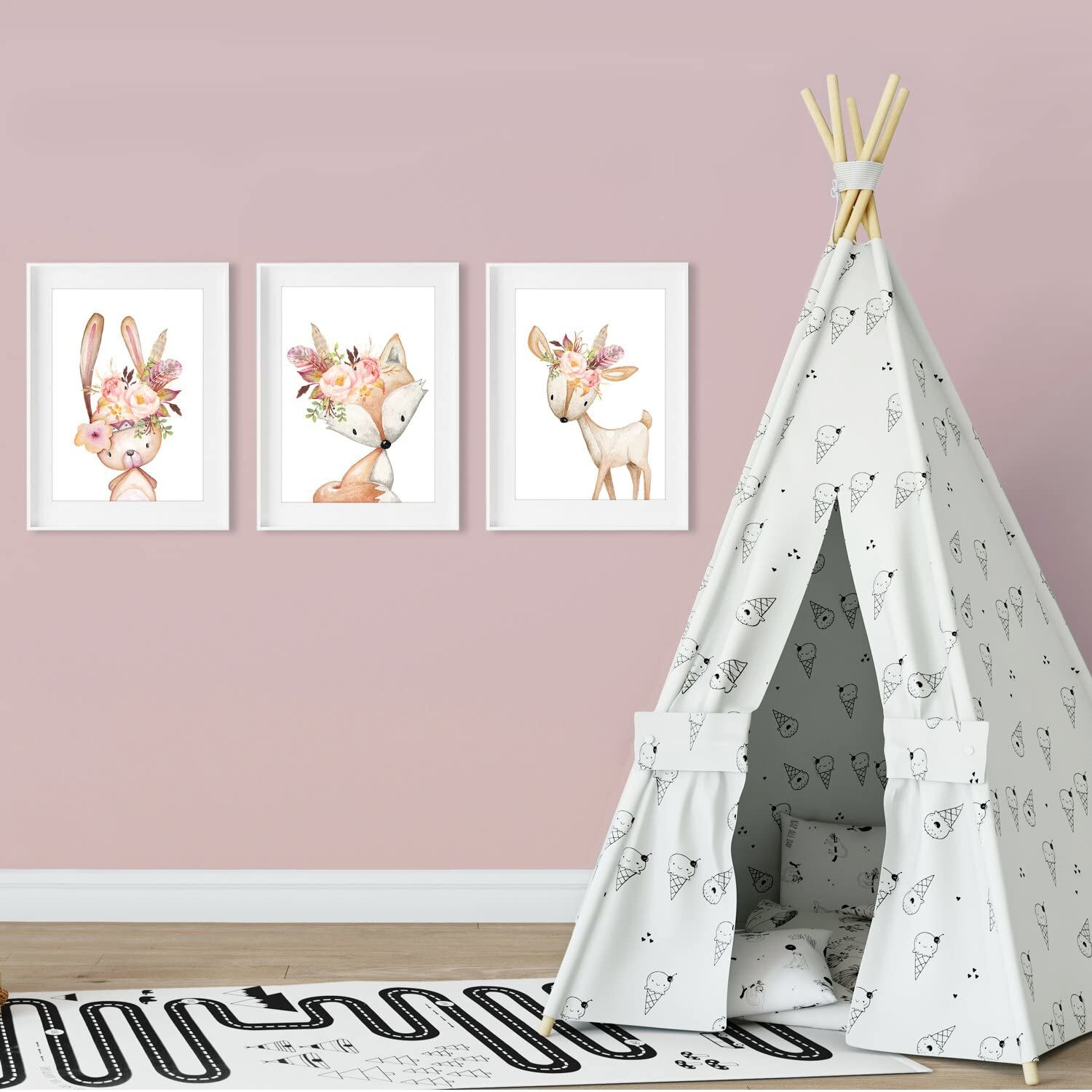 Set 3 tablouri camera copii, A4, Animale din padure - eMAG.ro