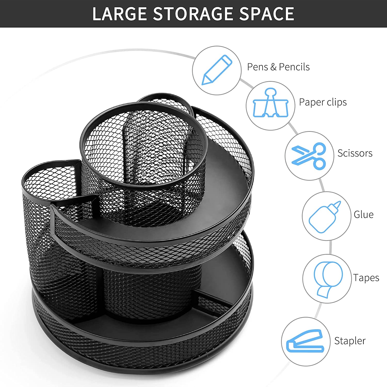 Organizator accesorii birou rotativ, 360 de grade, Metal, Negru - eMAG.ro