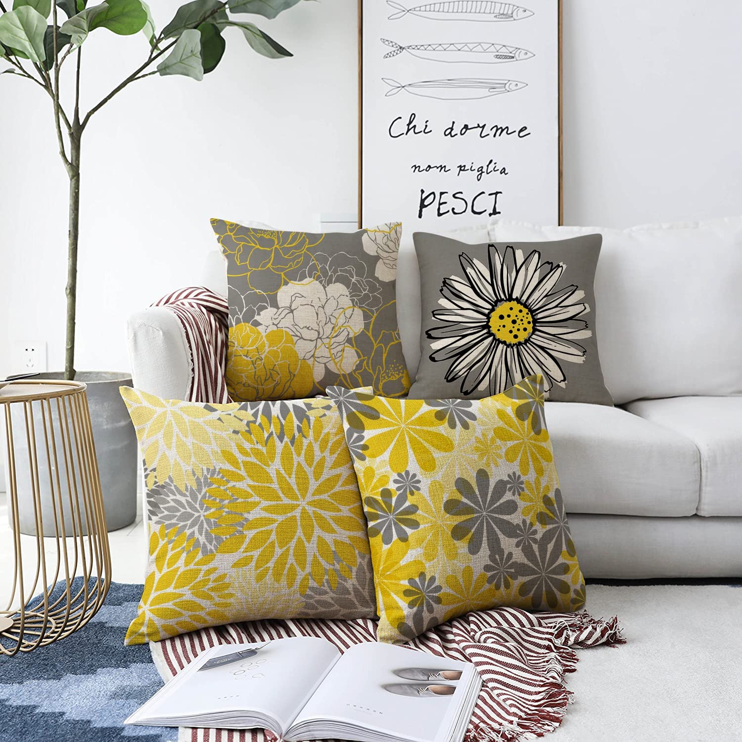 Set 4 perne decorative, Poliester, 45x45 cm, Multicolor - eMAG.ro